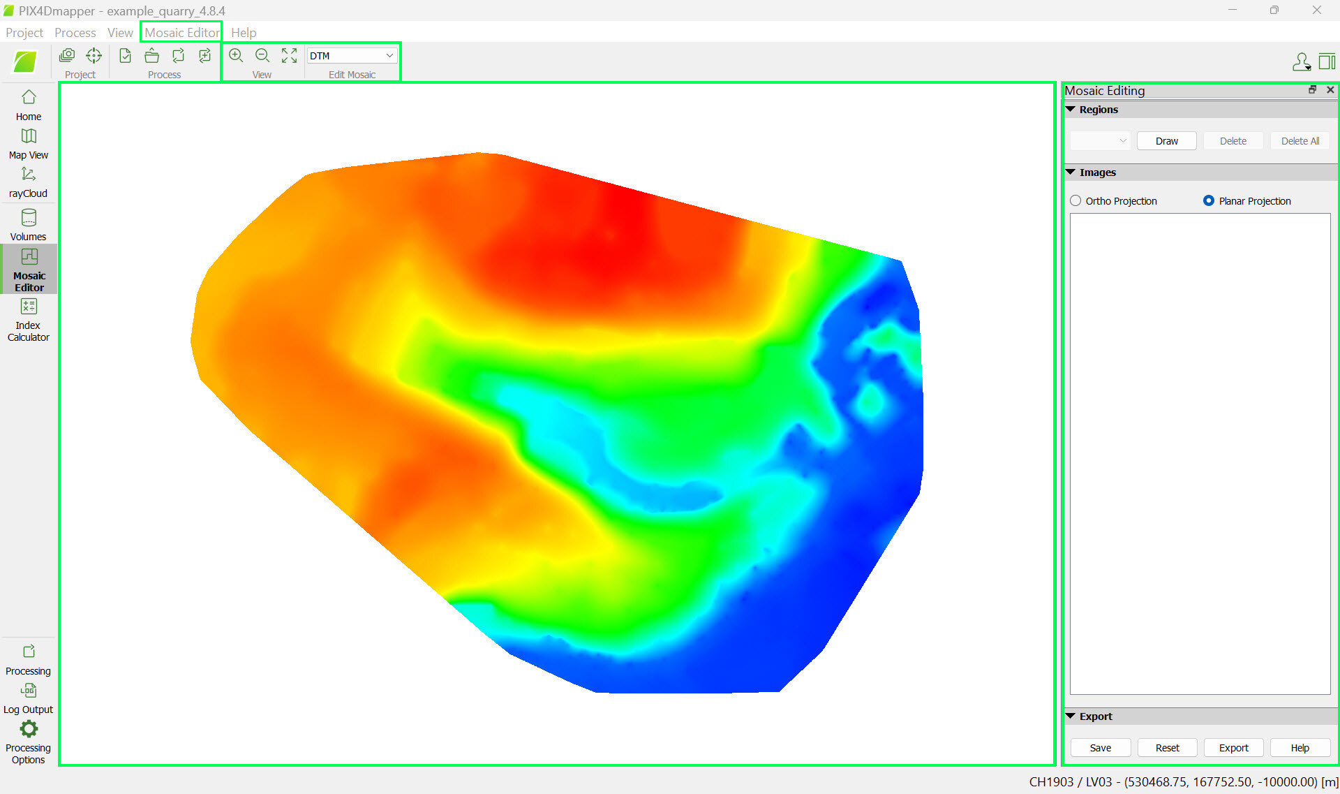 Menu View > Mosaic Editor - PIX4Dmapper